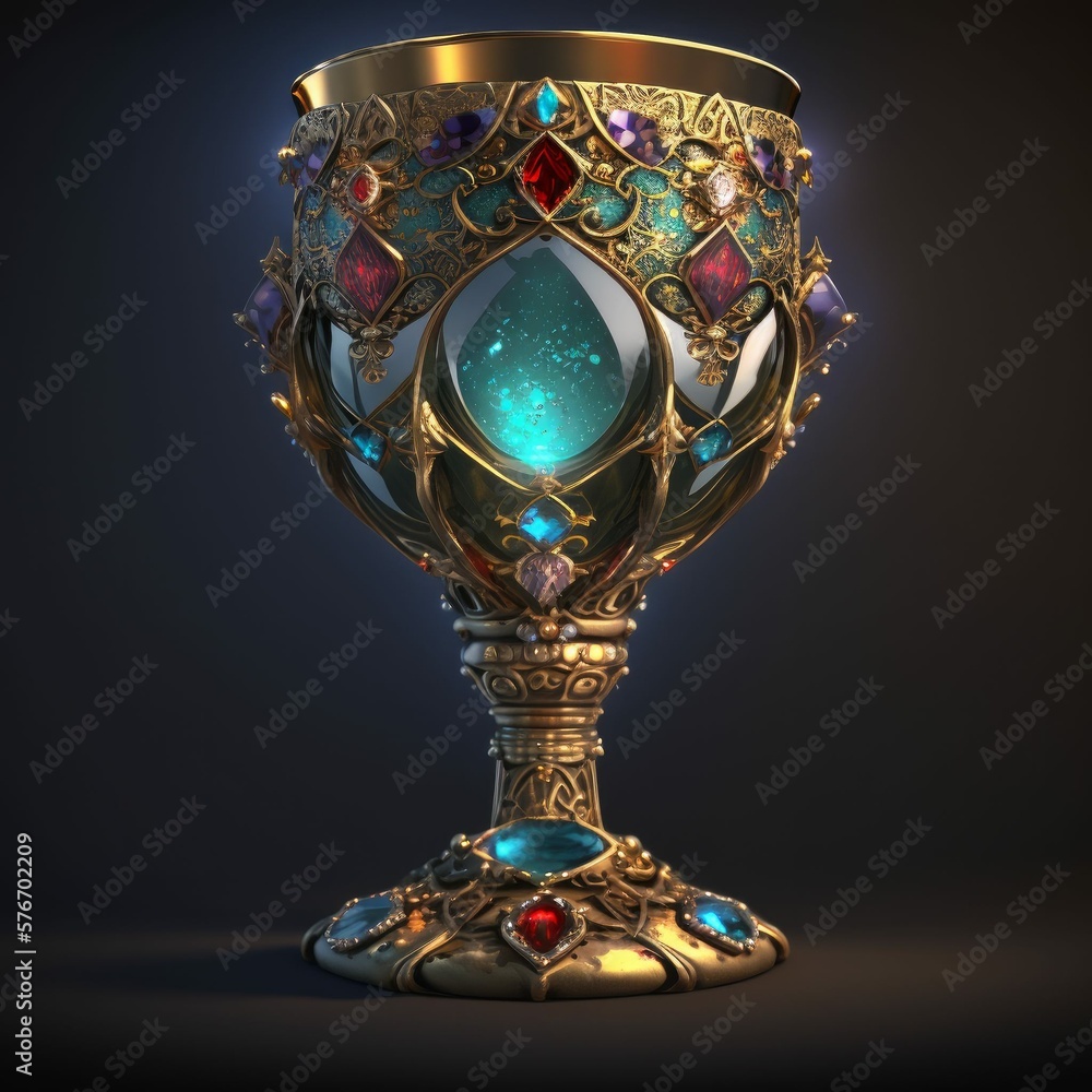 Jeweled Goblet, Golden Gem-Encrusted Magical Chalice, Ornately ...