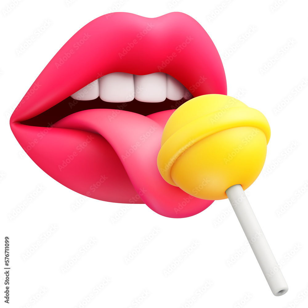 Illustration Stock Cartoon sexy female lips and tongue licking yellow ...