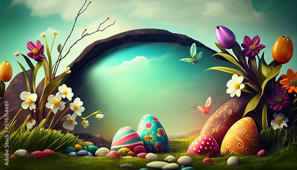 Easter holiday background. Easter eggs illustration backdrop with copy ...