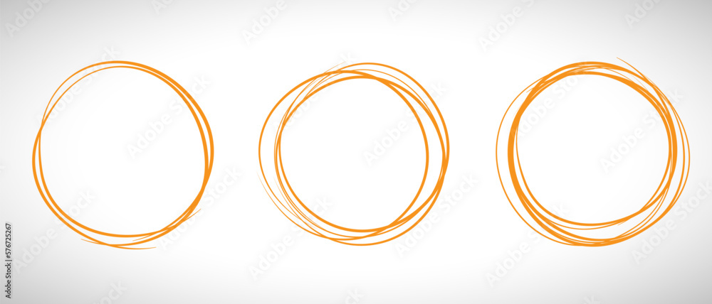 Orange circle line hand drawn set. Highlight hand drawing circle ...