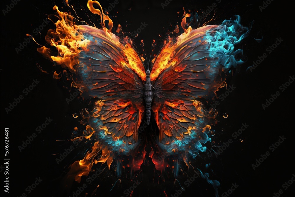 Bursts of fire in the shape of a butterfly, concept of Firework and ...