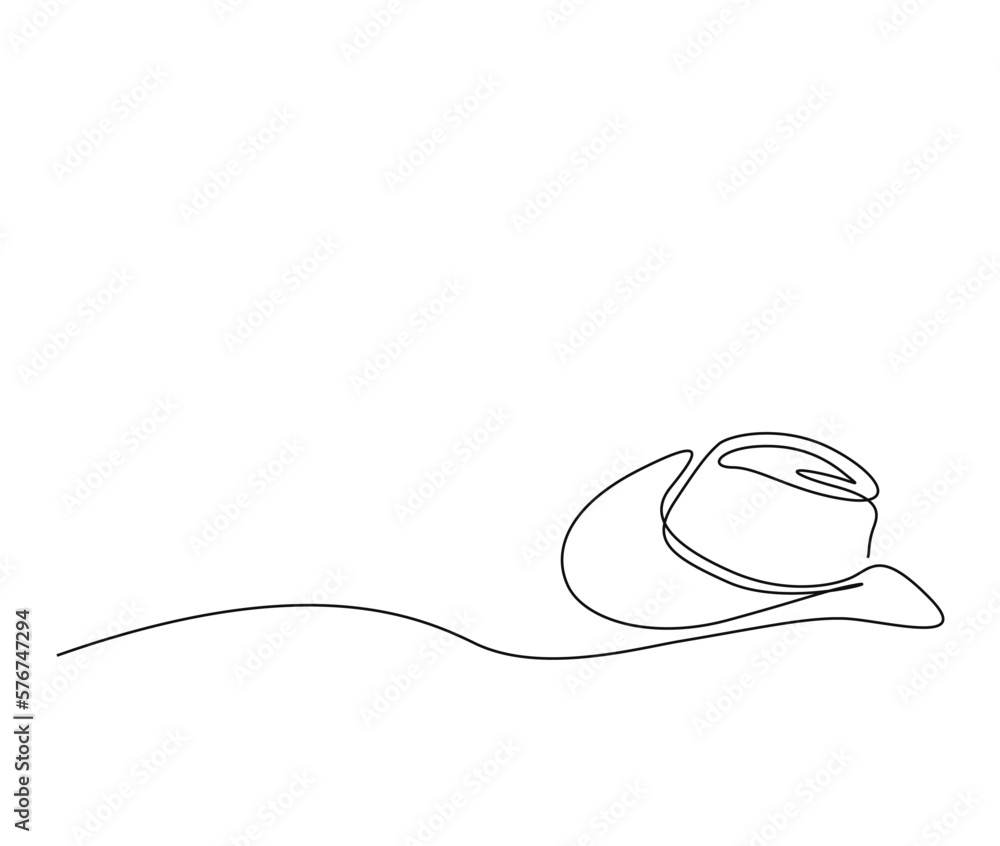 Continuous one line drawing of cowboy hat. Simple cowboy hat line art ...