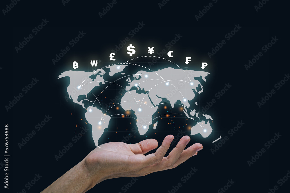 Currency exchange, money transfer, FinTech financial technology, online ...