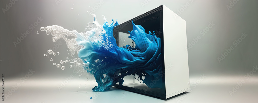 8000x3200_Computer_case_water_cooled_exploding_Liquid abstract ...