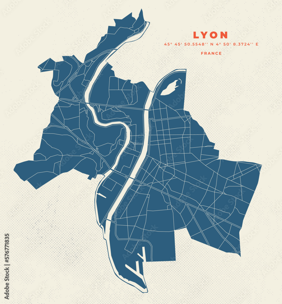 Lyon France map vector illustration poster and flyer Stock Vector ...