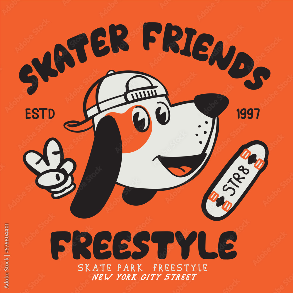 illustration of a dog skateboarding. print design for t shirts Stock ...