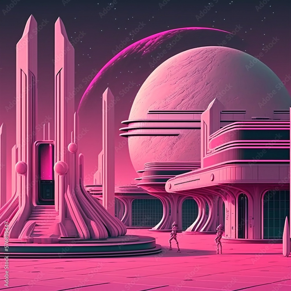 Futuristic Vaporwave Neon Pink Plaza on an Alien Planet / Space Station ...