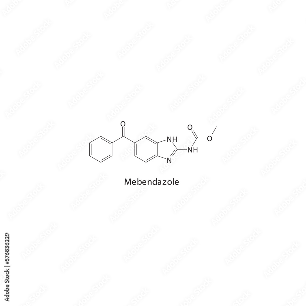 Mebendazole flat skeletal molecular structure Anthelmintic agent drug ...