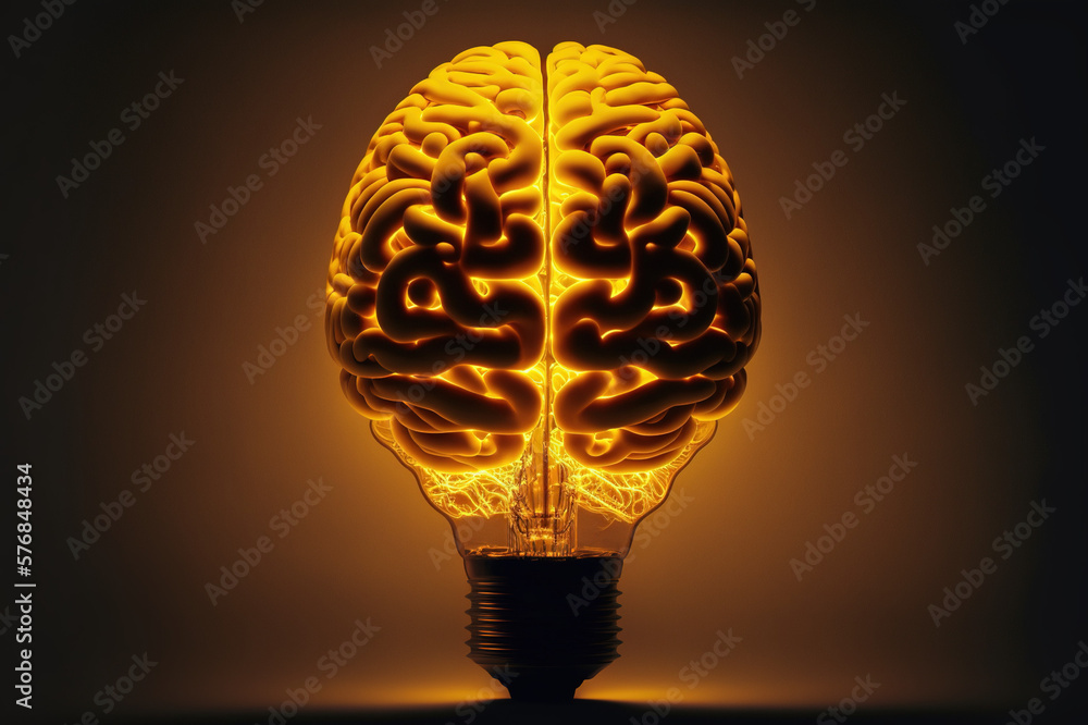 Generative AI of a lightbulb in the shape of a brain concept for ...