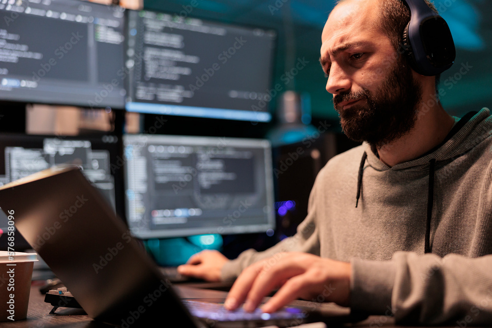 Software Developer Programming User Interface On Computer And Compiling Source Code With Html