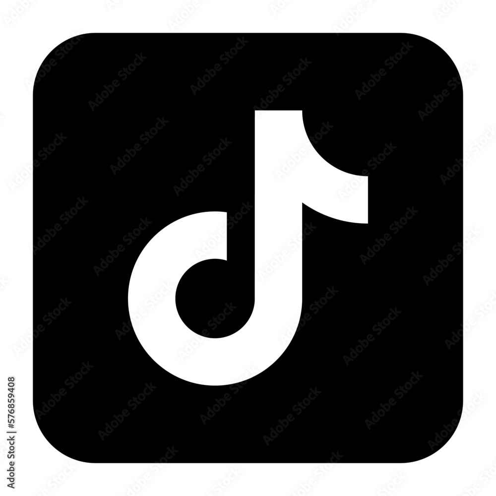 TikTok social media app icon. Black silhouete square with rounded ...