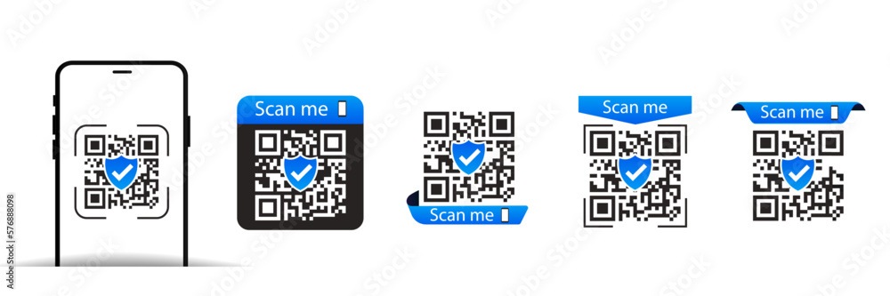 Vector de Stock QR code scan for smartphone. Qr code frame vector set. Template scan me Qr code ...
