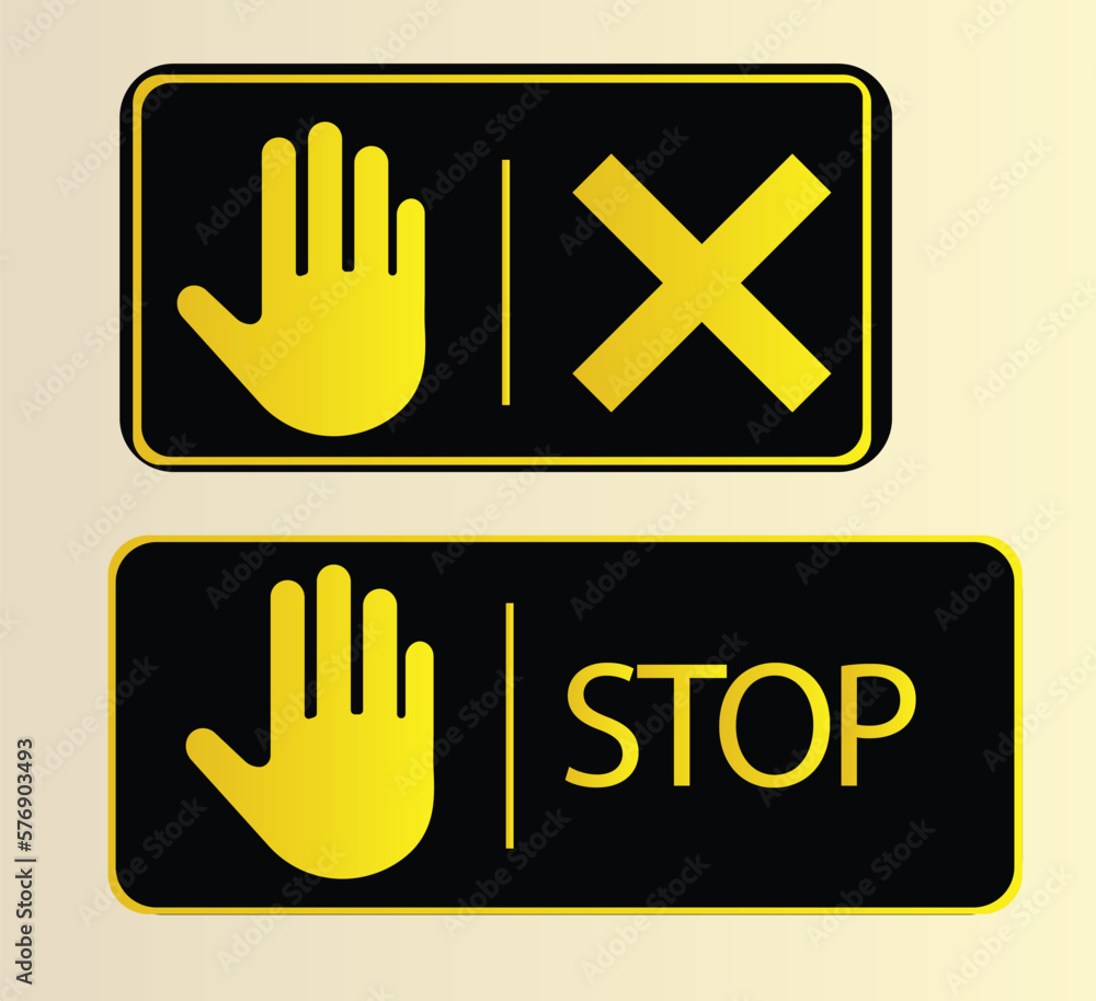 Stop sign, Hand sign, Yellow warning sign Stock Vector | Adobe Stock