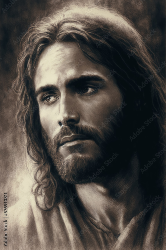 Jesus Christ in Black and White Drawing Stock Illustration | Adobe Stock