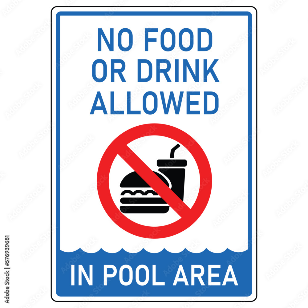 no food or drink allowed in pool area sign Stock Vector | Adobe Stock