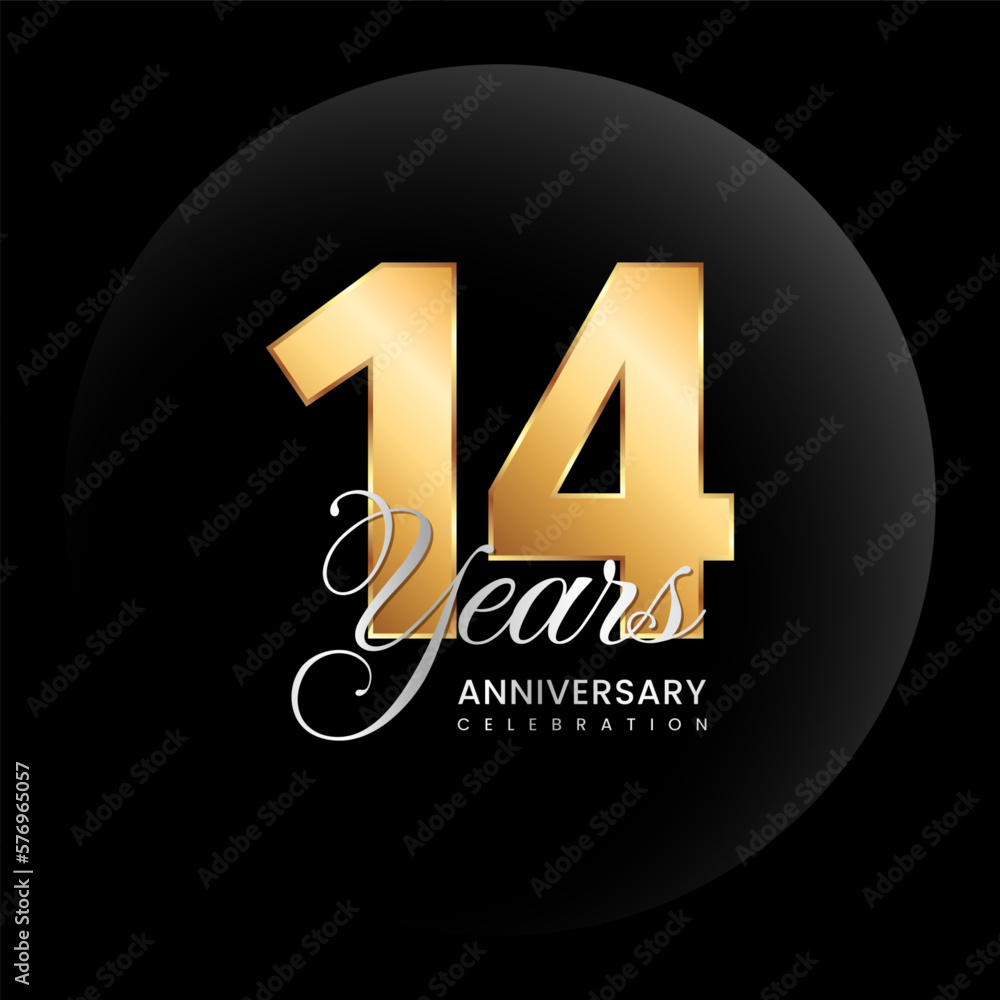 14th Anniversary logo. Golden number with silver color text. Logo ...