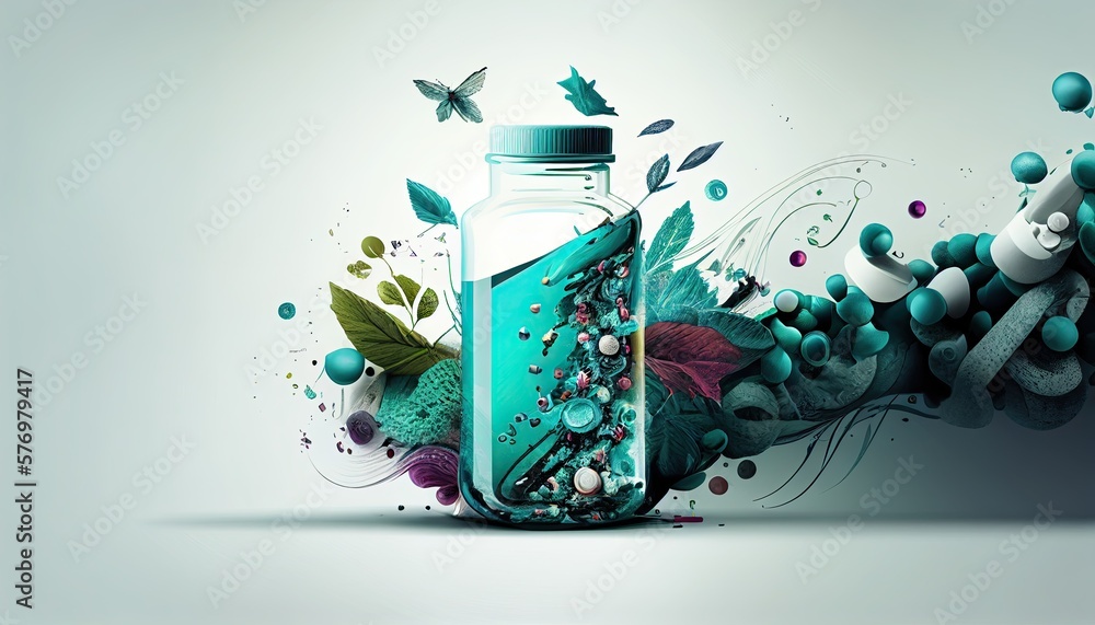 Pharmacology and pharmaceuticals, healthcare background with copy space ...