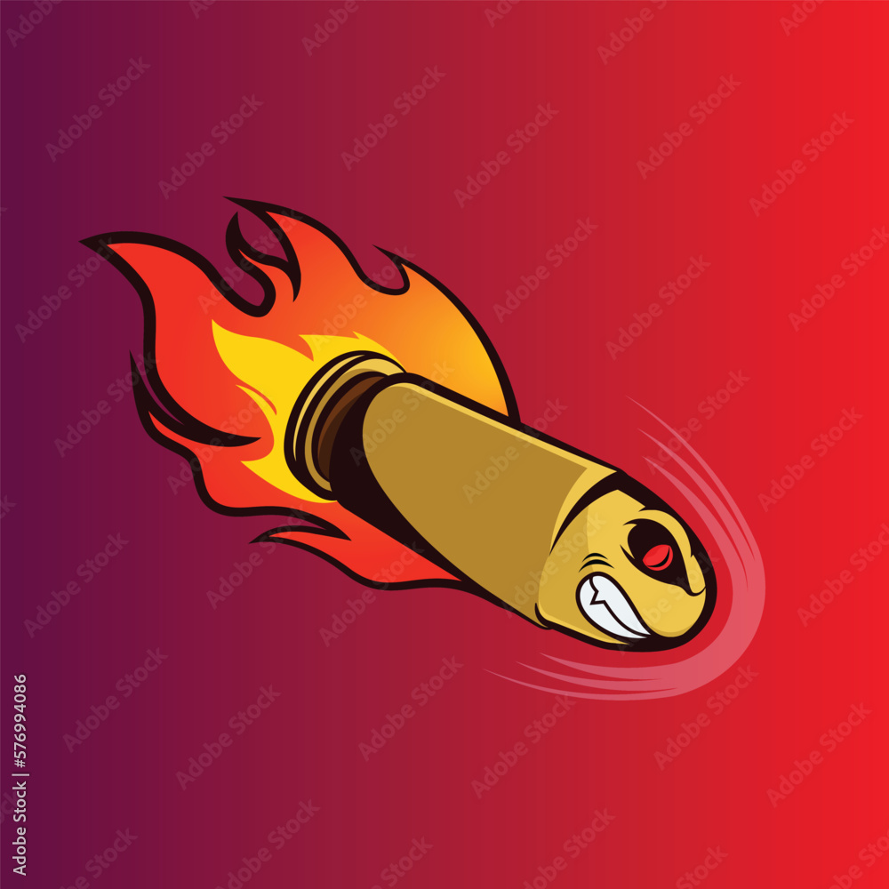 Flying golden bullet on fire mascot design for gamer and streamers. e ...