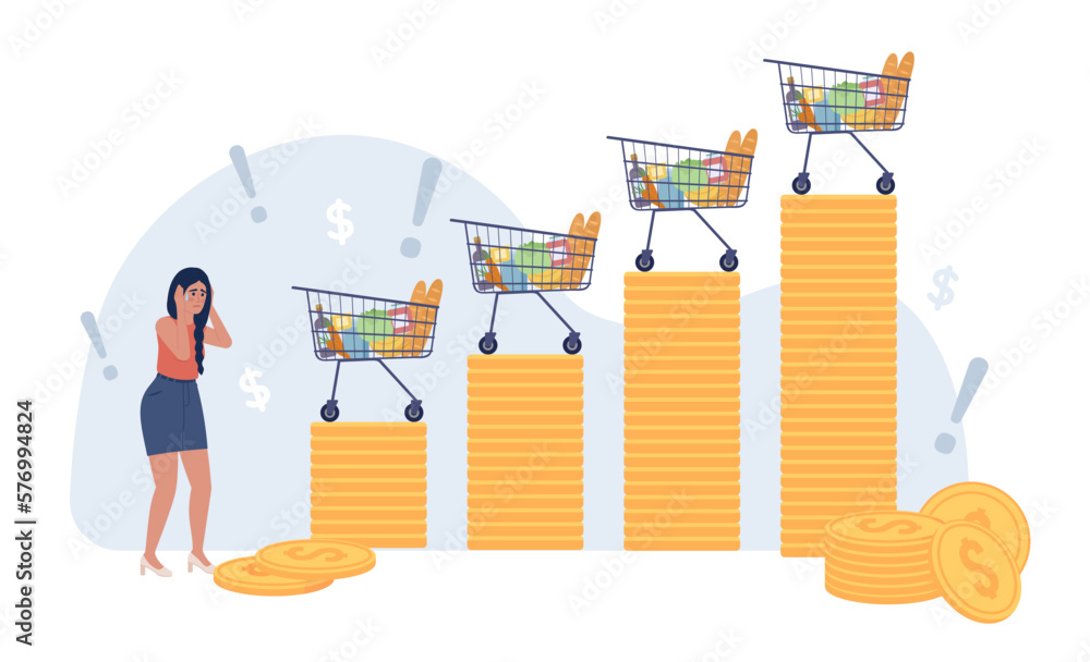 Inflation affecting food prices 2D vector isolated spot illustration ...