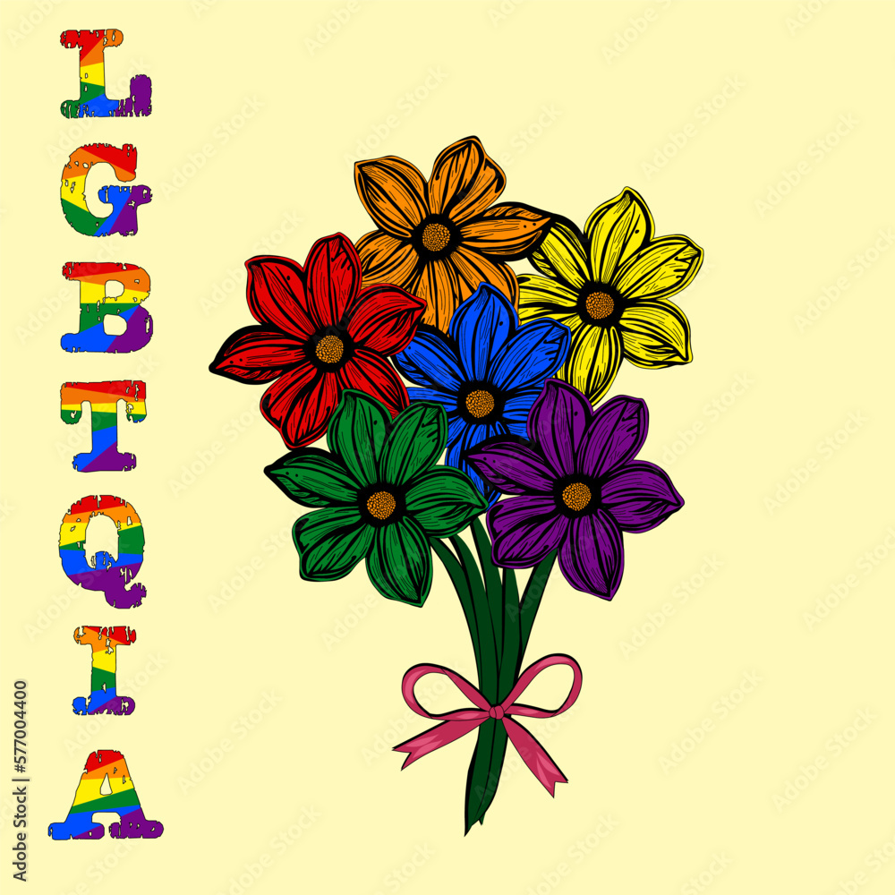 LGBT flowers with Rainbow colors. Pride Month symbol. Queer LGBTQIA ...