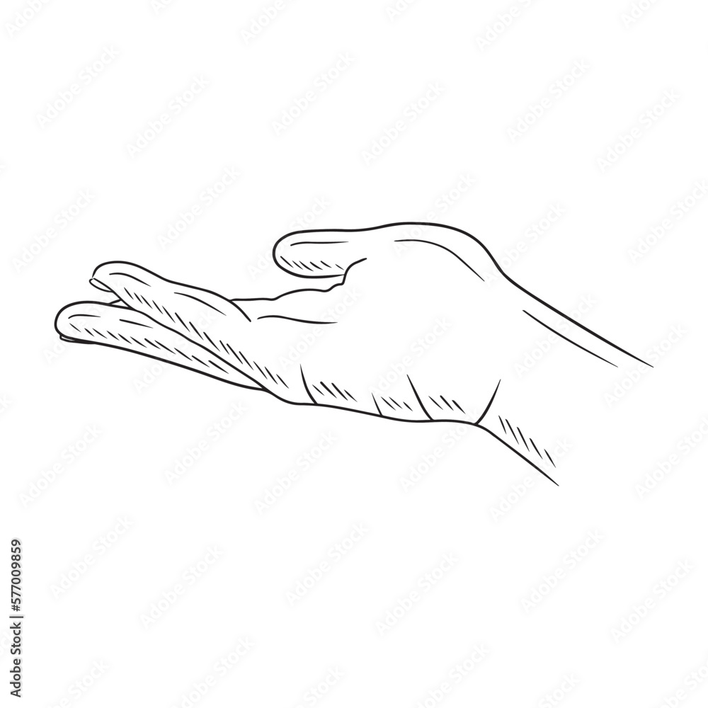 Realistic holding outstretched hand in black isolated on white ...