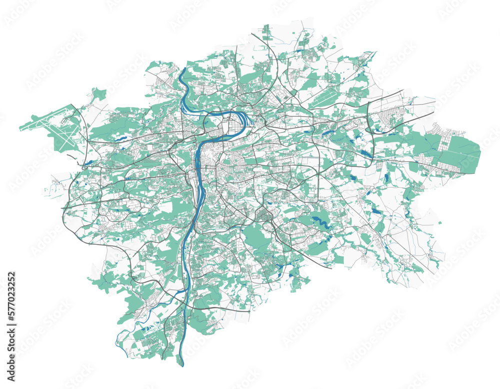 Prague map. Detailed map of Prague city administrative area. Cityscape ...