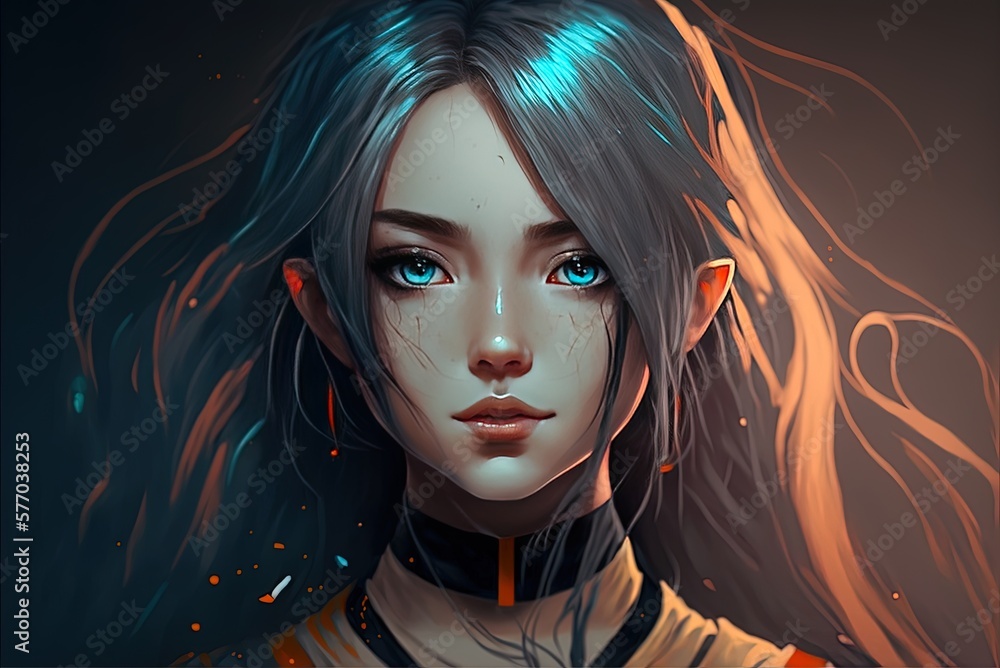 Pretty Anime Girl Portrait 2D Artwork for Use as an Avatar or Desktop ...