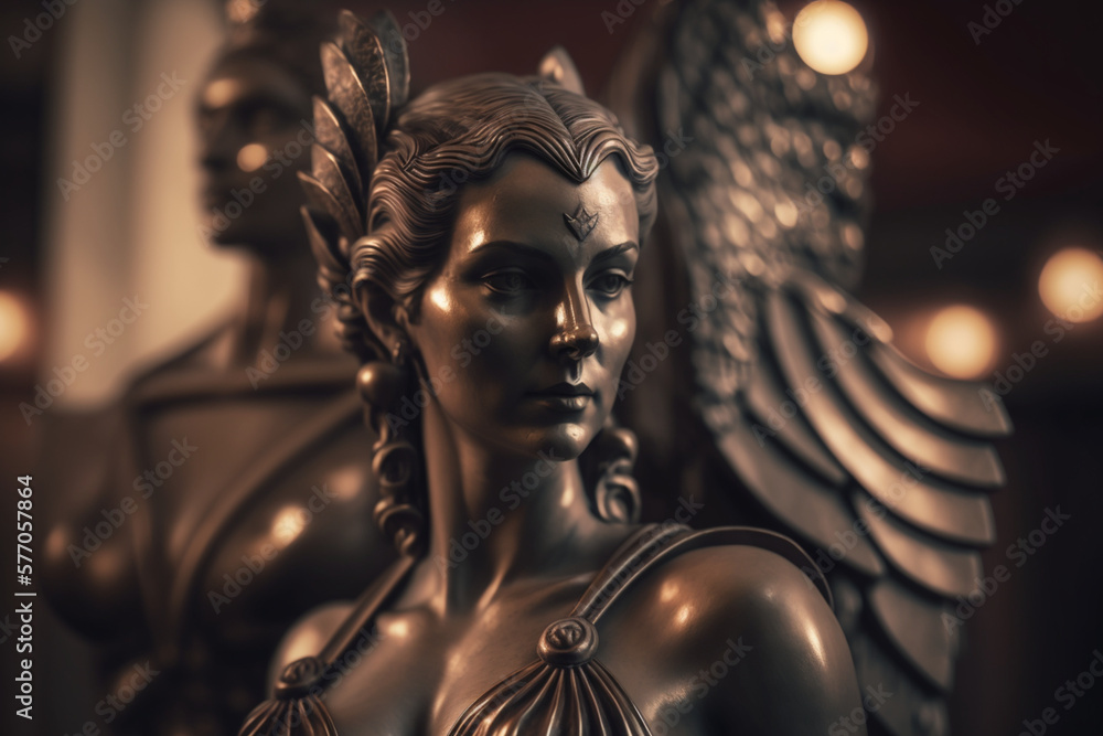 Bronze statue of the ancient Greek goddess. Beautiful woman of the ...