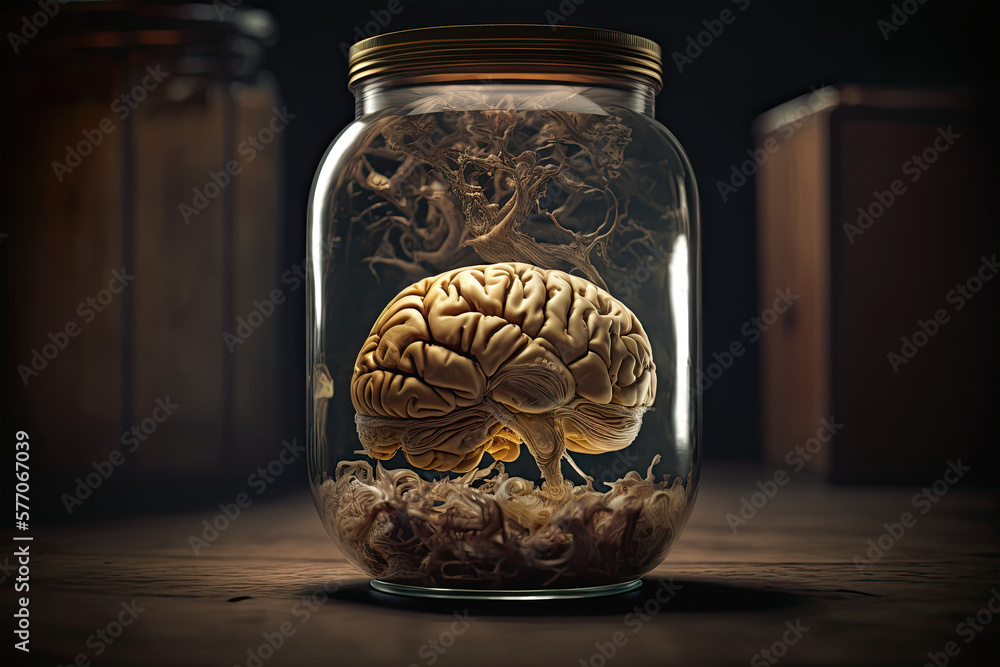 Ilustración de Stock AI brain in a jar, Cinematic, cinematic, ai, brain ...
