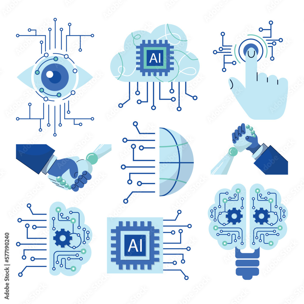Modern technology icons set: computer vision, artificial intelligence ...