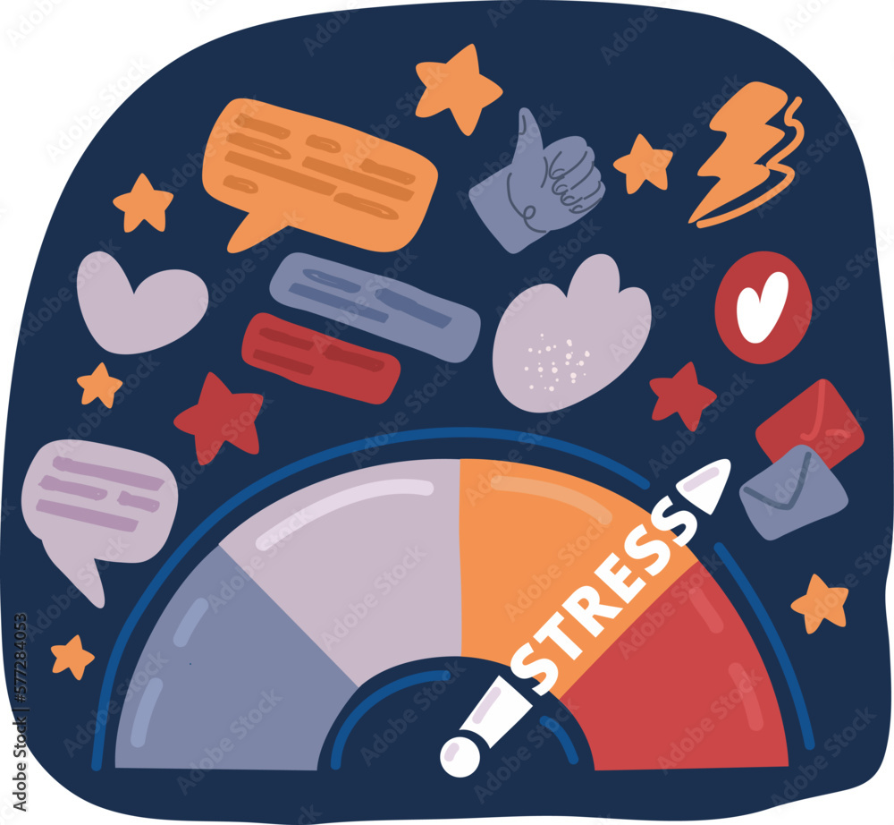Cartoon vector illustration of Stress scale test with high level ...