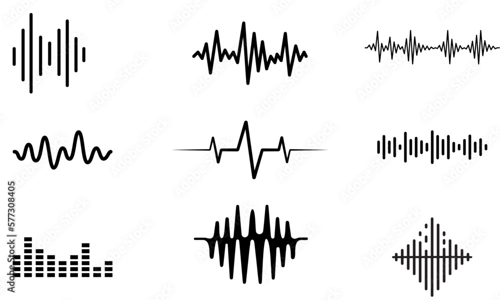 hand drawn doodle audio wave icon illustration symbol isolated, Set of ...