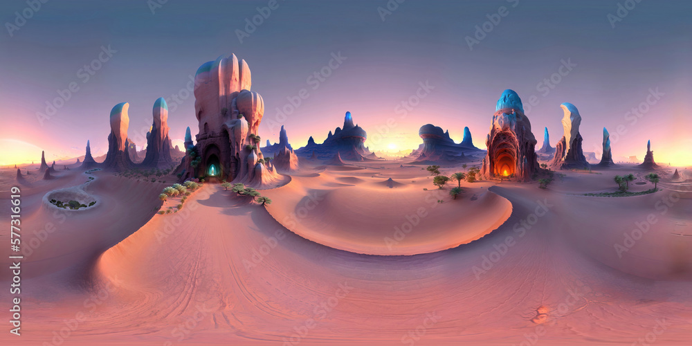 Seamless 360 panorama view of an alien desert landscape, HDRI ...