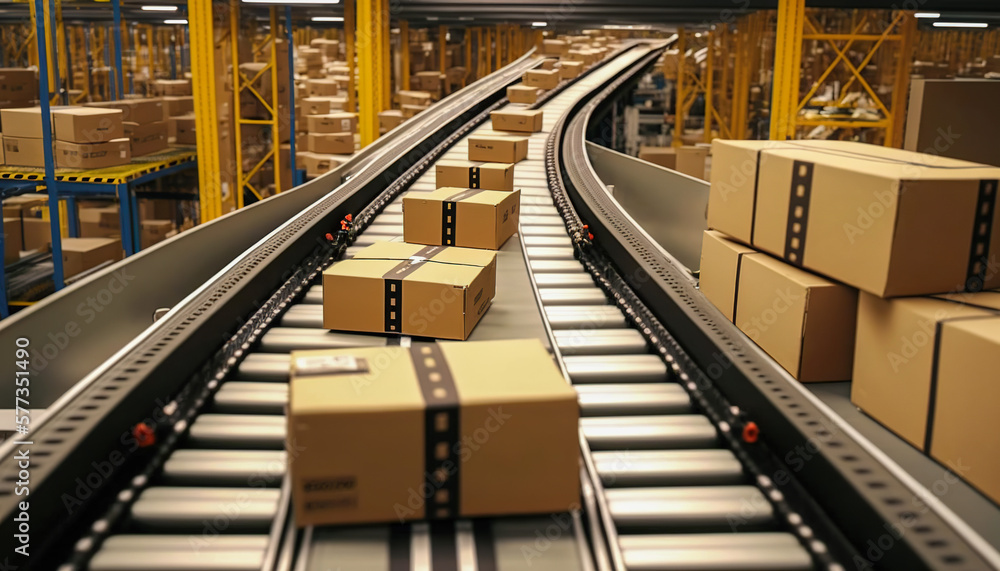Manufacturing, a Factory Assembly Line with Moving Conveyor Belt and ...