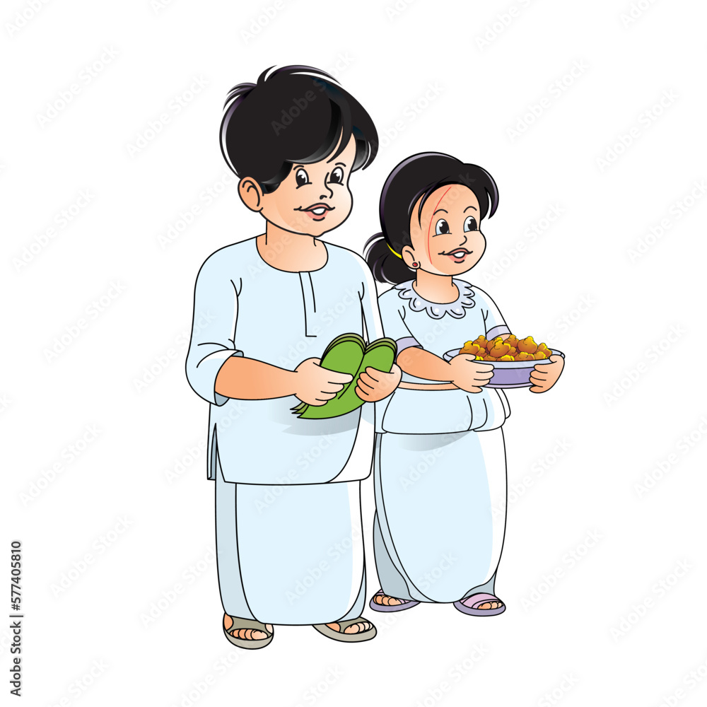 Sri Lanka Sinhala new year boy and girl 素材庫向量圖 | Adobe Stock