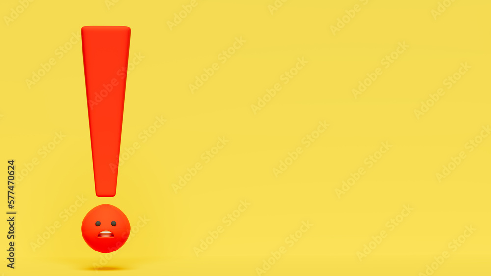 exclamation mark with scared emoticon, element of red color, in yellow ...