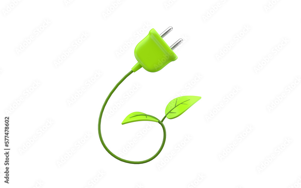 Eco green energy with electrical power plug connected by cord with ...