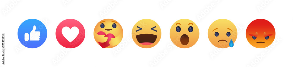 Facebook smile. Vector Emoji Set with Different Reactions for Social ...