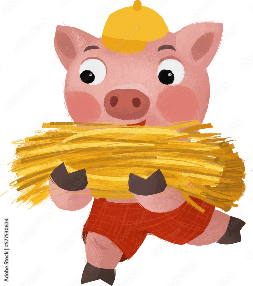 cartoon scene with farmer funny pig rancher doing something happy ...