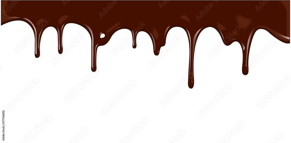 Vetor Melted chocolate dripping from the top, chocolate sauce spilling ...