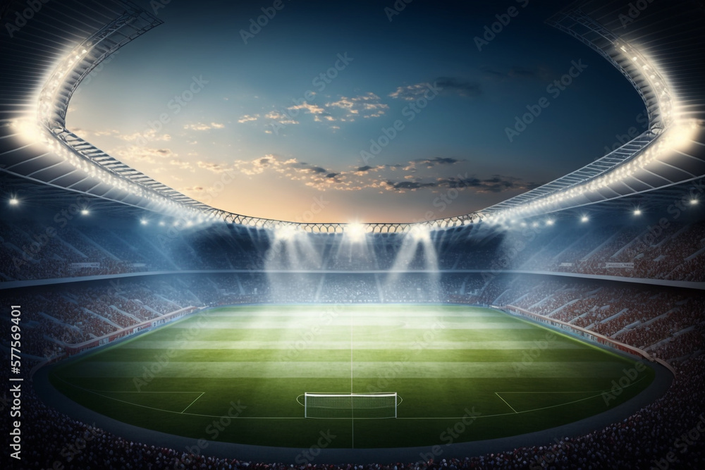 Football stadium rendering soccer stadium with crowded field arena ...