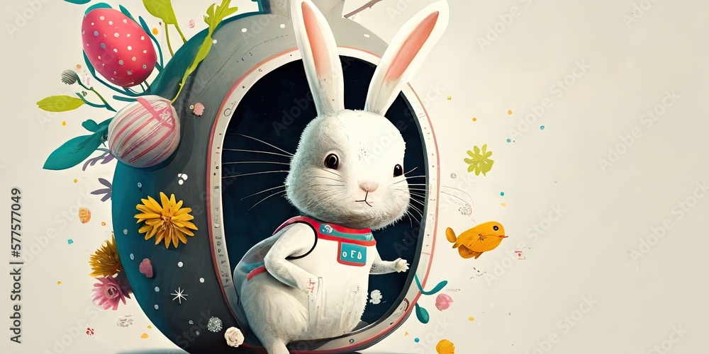 the Easter bunny rabbit steps out of his time machine, Easter adventure ...
