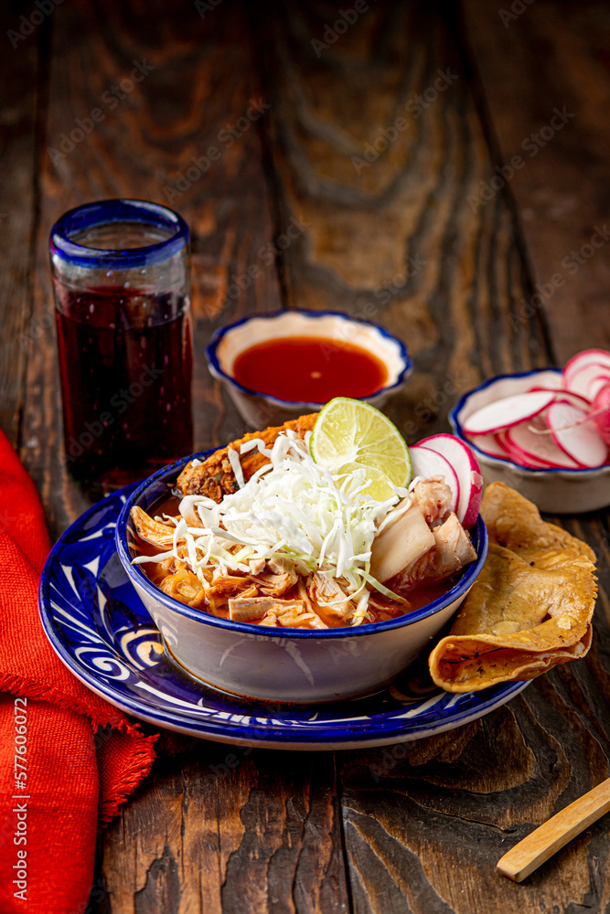 pozole rojo, comida tipica mexicana Stock Photo | Adobe Stock