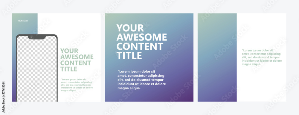 Carousel gradient colored social media post vector template. Three ...