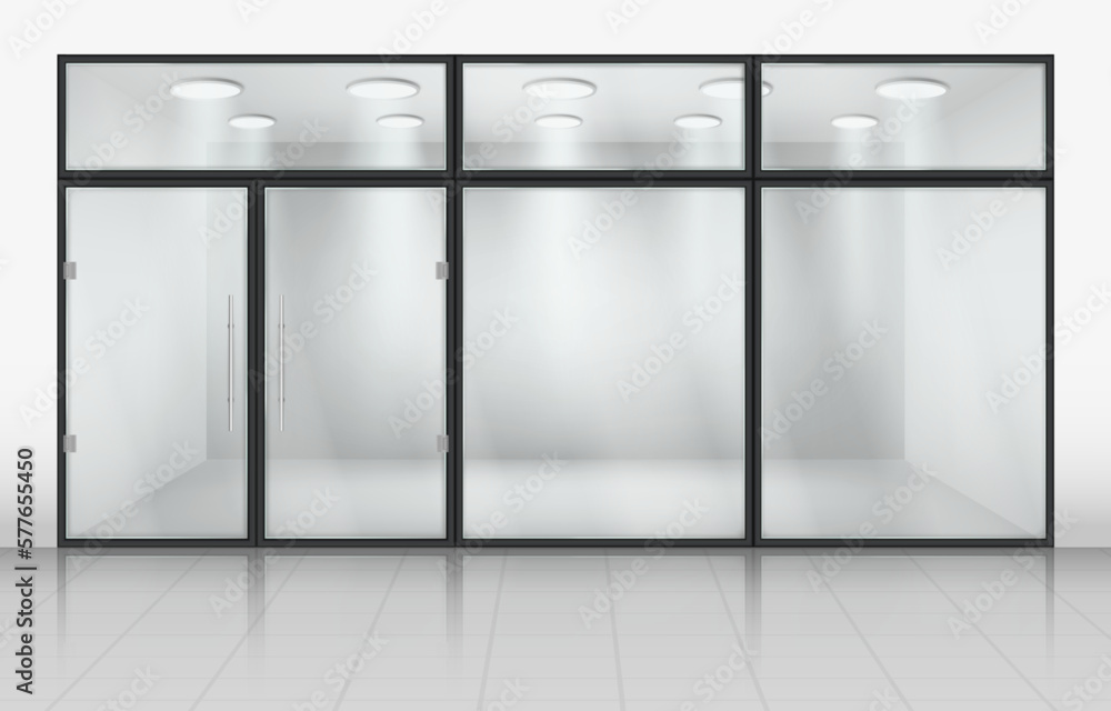 Office glass doors. Store windows. Front wall. Vitrine of commercial ...