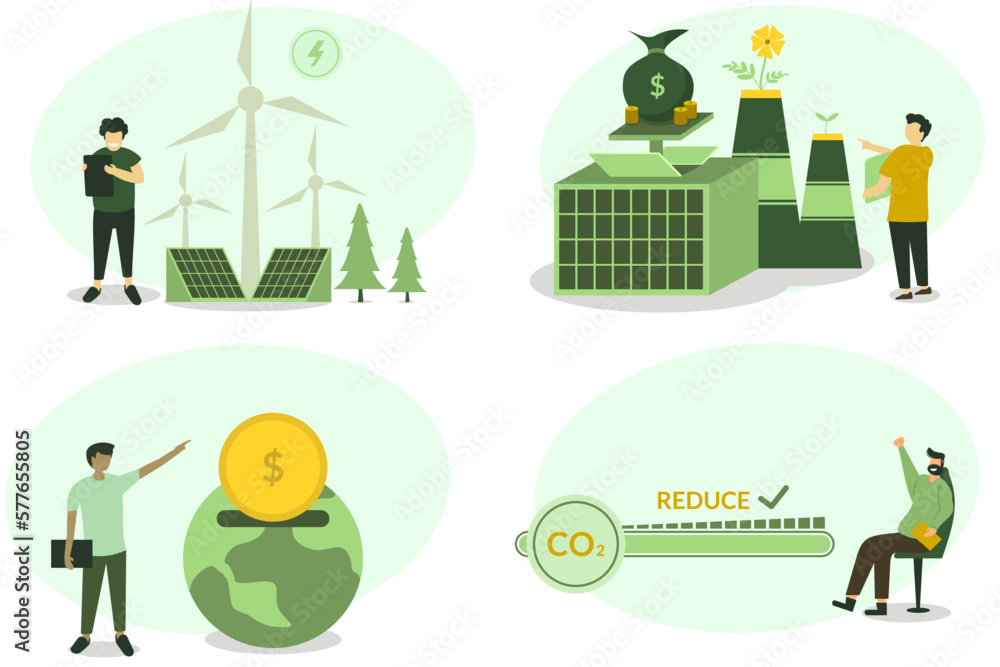 Vetor Sustainability illustration set. Characters showing ways to ...