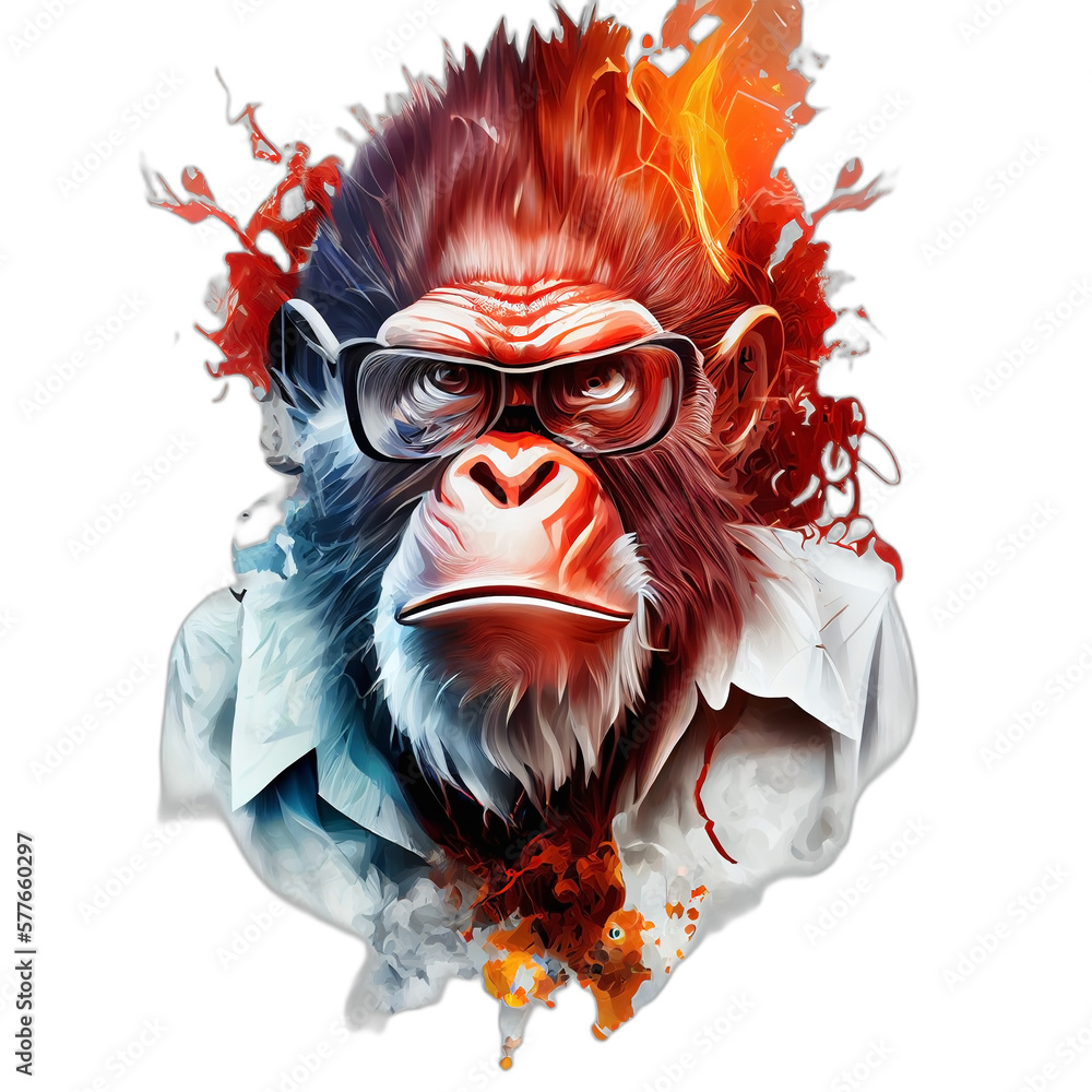Colorful monkey ape artwork illustration t-shirt design, transparent ...