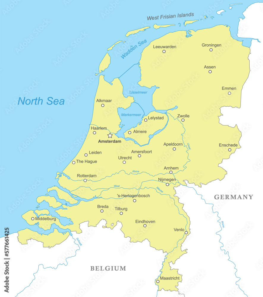 Political map of Netherlands with national borders Stock Vector | Adobe ...