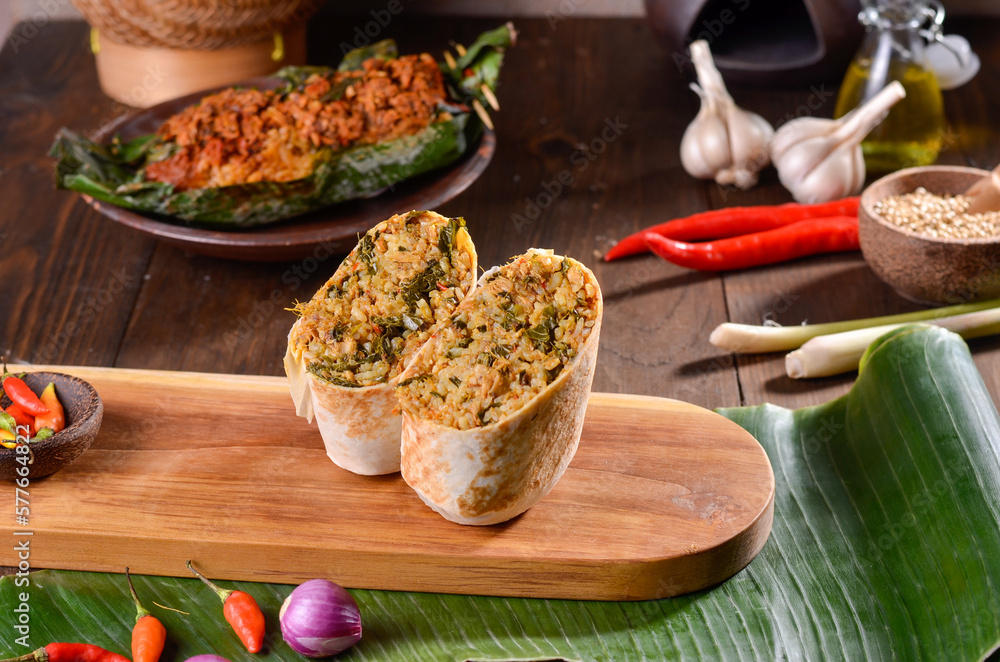 Chicken Rice Burrito in Indonesian style we call it "Nasi Buntel" is ...