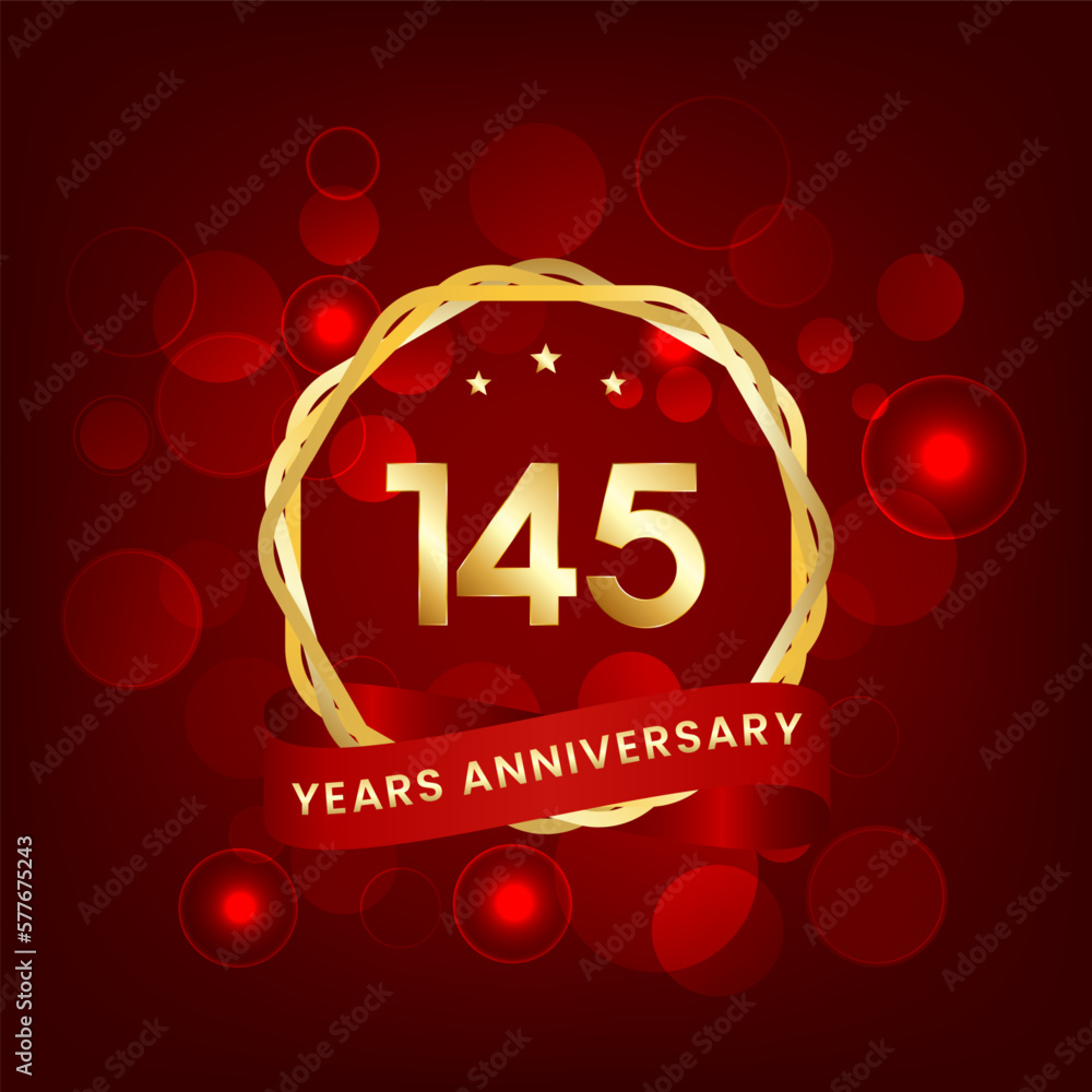145 years anniversary. Anniversary template design with gold number and ...